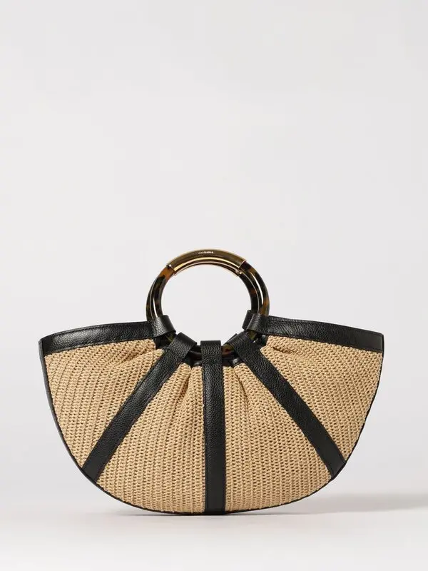 COCCINELLE Shell Medium Bag In Crochet Raffia And Hammered Leather - Beige