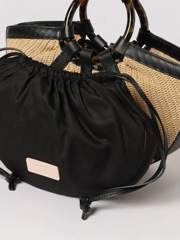COCCINELLE Shell Medium Bag In Crochet Raffia And Hammered Leather - Beige