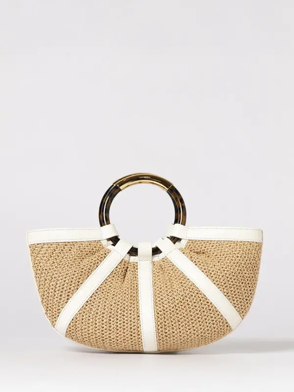 COCCINELLE Shell Medium Bag In Crochet Raffia And Hammered Leather - Pearl
