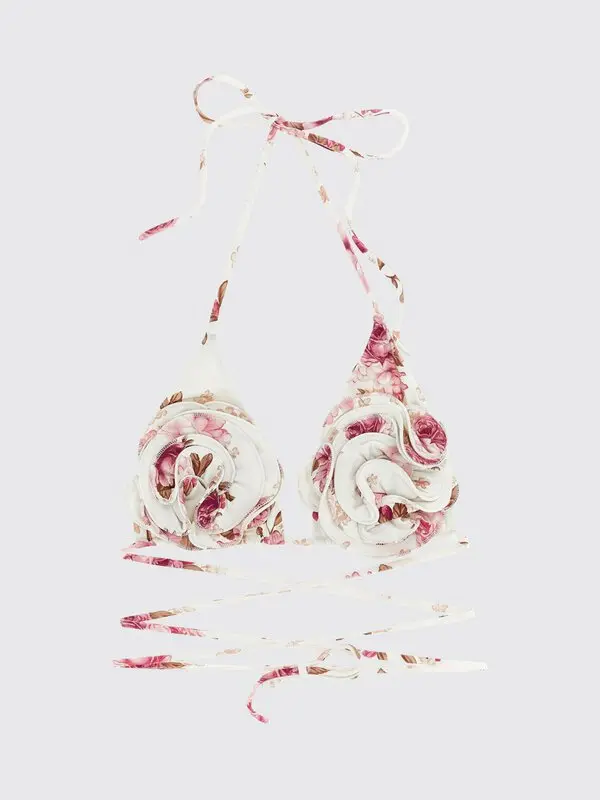 Magda Butrym Floral Print Polyamide Bikini Top With Ruffles
