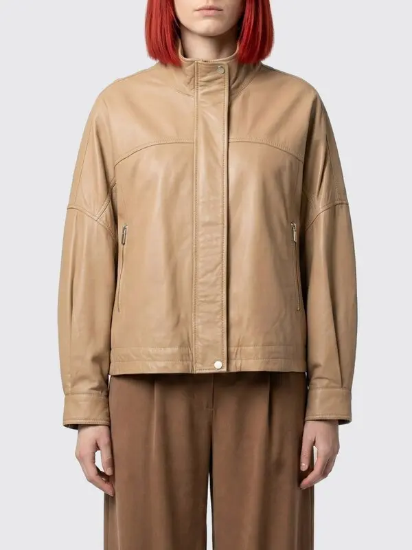 Pinko Leather Biker Jacket - Beige