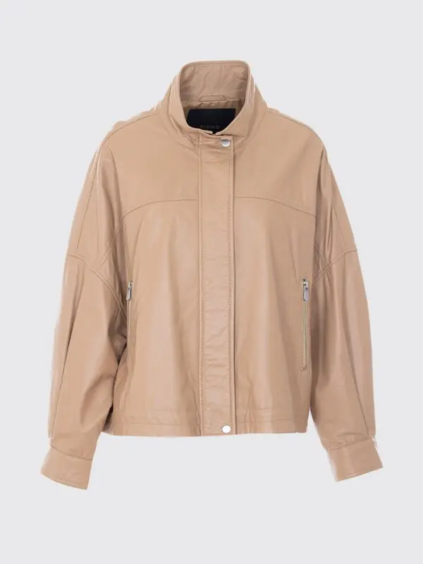 Pinko Leather Biker Jacket - Beige