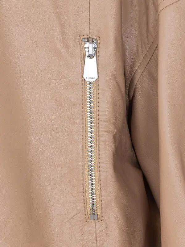 Pinko Leather Biker Jacket - Beige