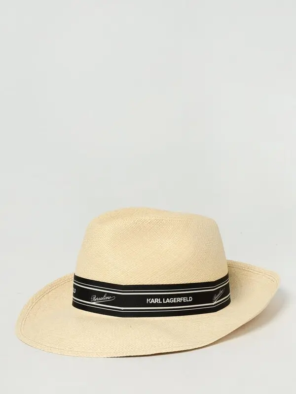 Karl Lagerfeld Panama Hat With Logo Detail - Natural