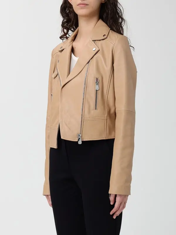 Pinko Faux Leather Biker Jacket - Beige