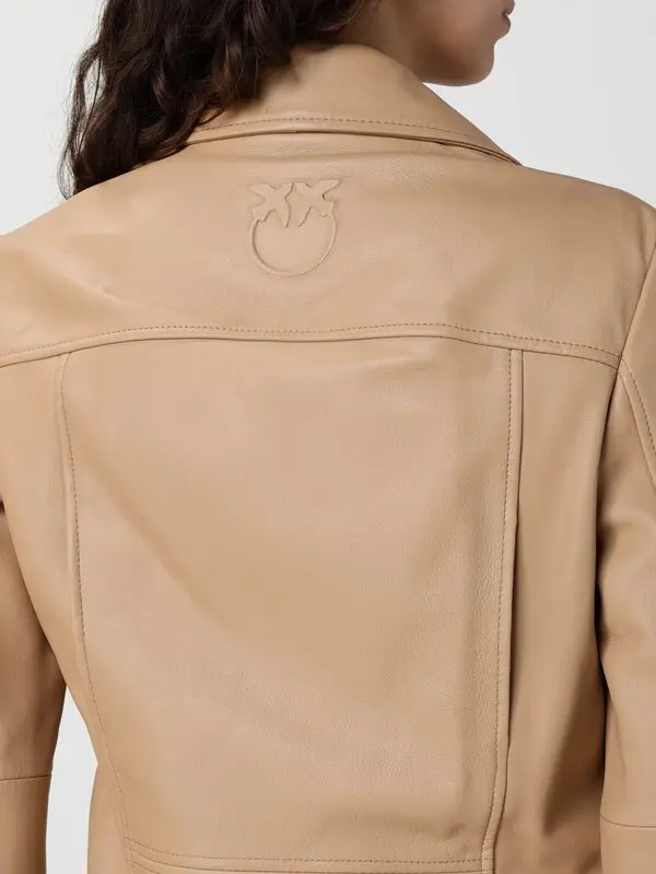 Pinko Faux Leather Biker Jacket - Beige