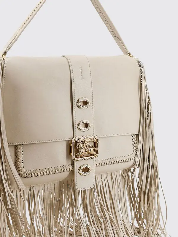 Burberry Rider Fringed Leather Shoulder Bag - White