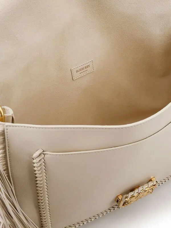Burberry Rider Fringed Leather Shoulder Bag - White