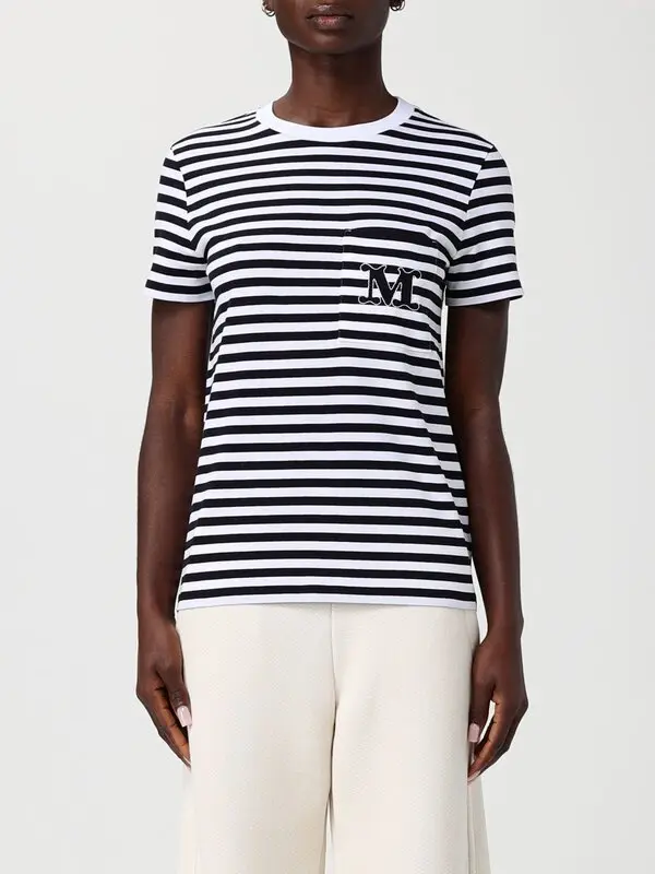Max Mara Striped Cotton Top With Logo - Black