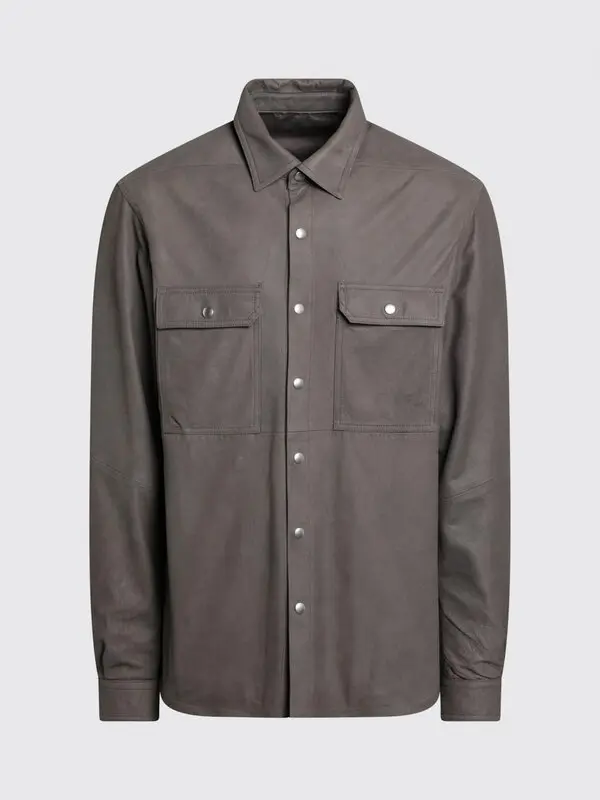 Rick Owens Calfskin Leather Shirt Jacket With Patch Pockets