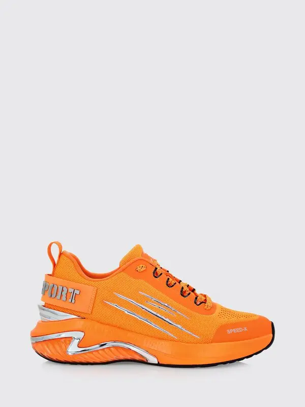 PLEIN SPORT Lace-up Mesh Sneakers With Contrasting Logo - Orange