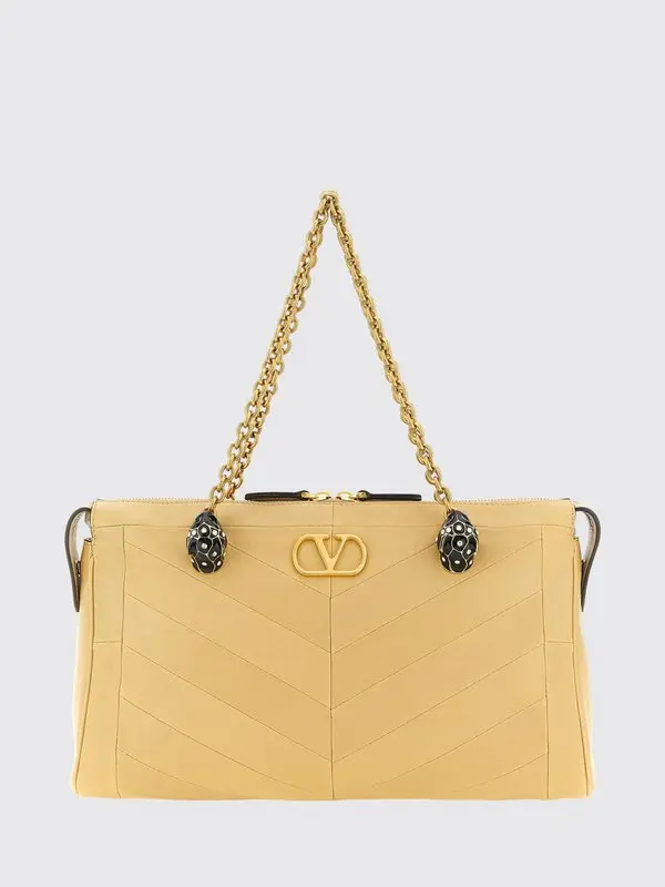 Valentino Garavani Panthea Chevron Embroidered Leather Shoulder Bag - Beige