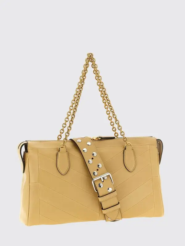 Valentino Garavani Panthea Chevron Embroidered Leather Shoulder Bag - Beige