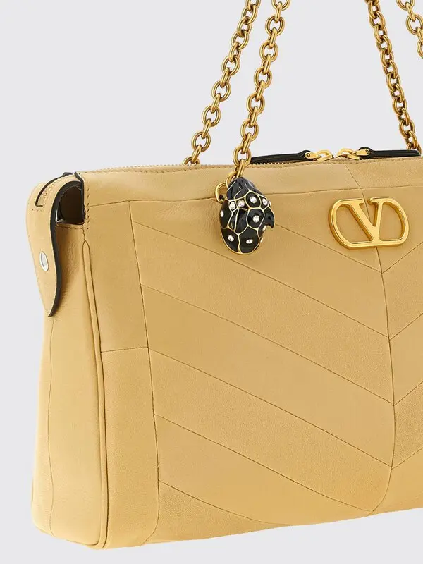 Valentino Garavani Panthea Chevron Embroidered Leather Shoulder Bag - Beige