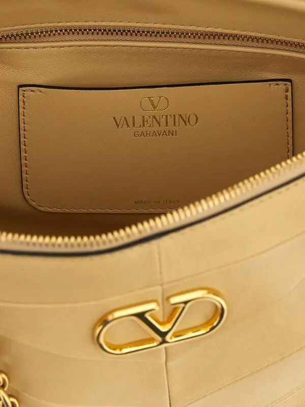 Valentino Garavani Panthea Chevron Embroidered Leather Shoulder Bag - Beige