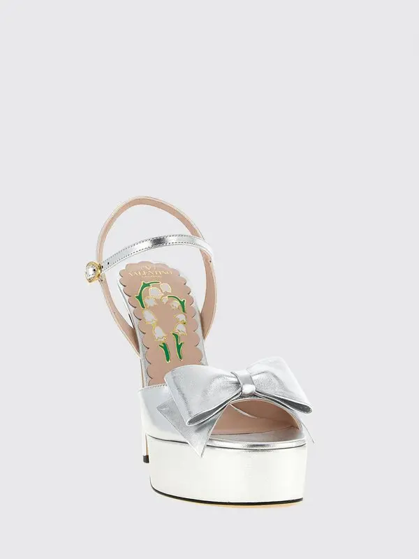 Valentino Garavani Bowow Laminated Leather Platform Sandals With A Bow
