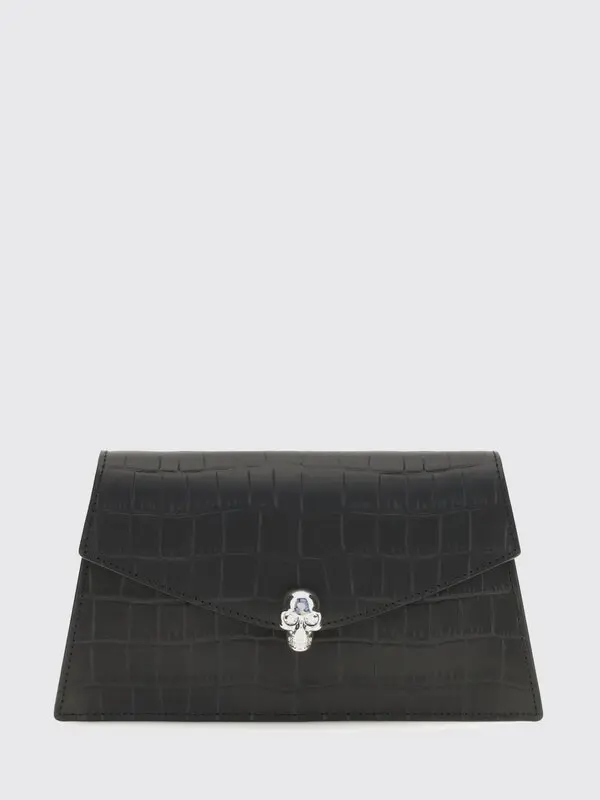 Alexander McQueen Mini Bag In Croc-effect Calfskin Leather With Skull - Black