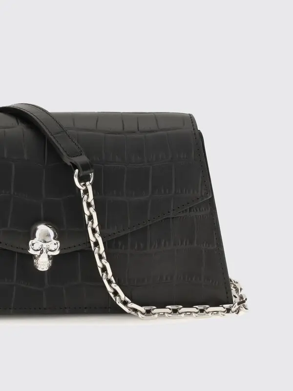 Alexander McQueen Mini Bag In Croc-effect Calfskin Leather With Skull - Black