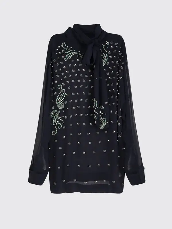 Dries Van Noten Embellished Viscose Blouse With Scarf Neck - Blue