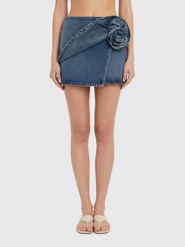 Magda Butrym Denim Mini Skirt With Floral Appliqu