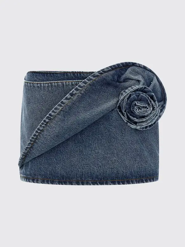 Magda Butrym Denim Mini Skirt With Floral Appliqu