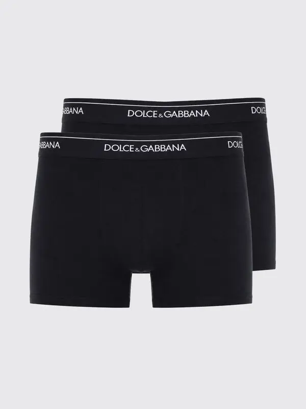 Dolce & Gabbana Set Of Two Stretch Cotton Trunks With Logo - Black