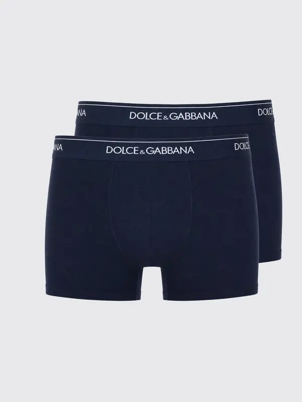 Dolce & Gabbana Set Of Two Stretch Cotton Trunks With Logo - Blue