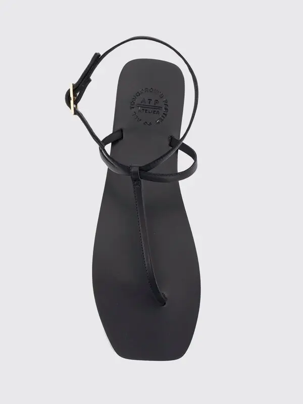 ATP ATELIER Flat Smooth Leather Thong Sandals With Ankle Strap