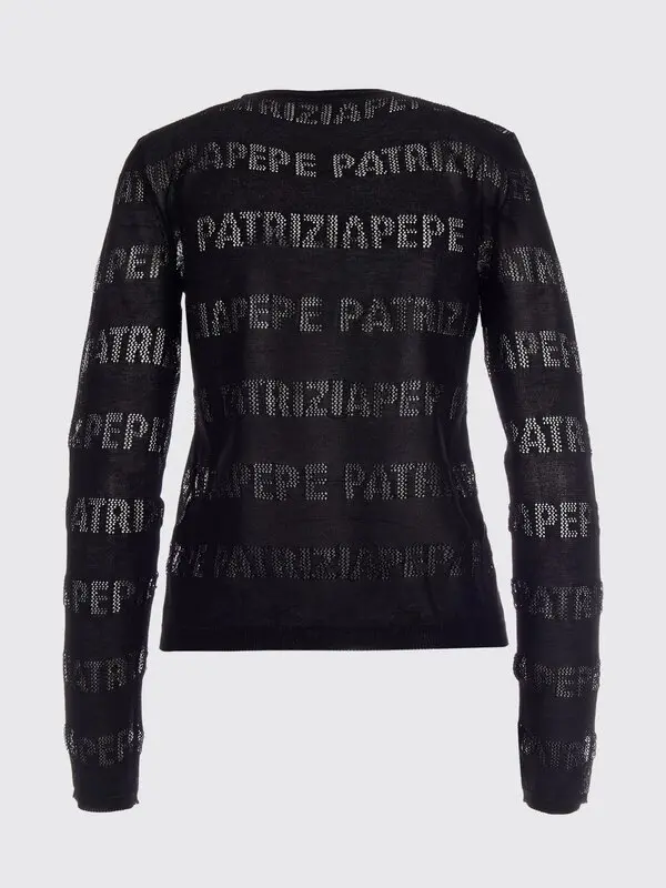 Patrizia Pepe Viscose Sweater With Perforated Logo - Black