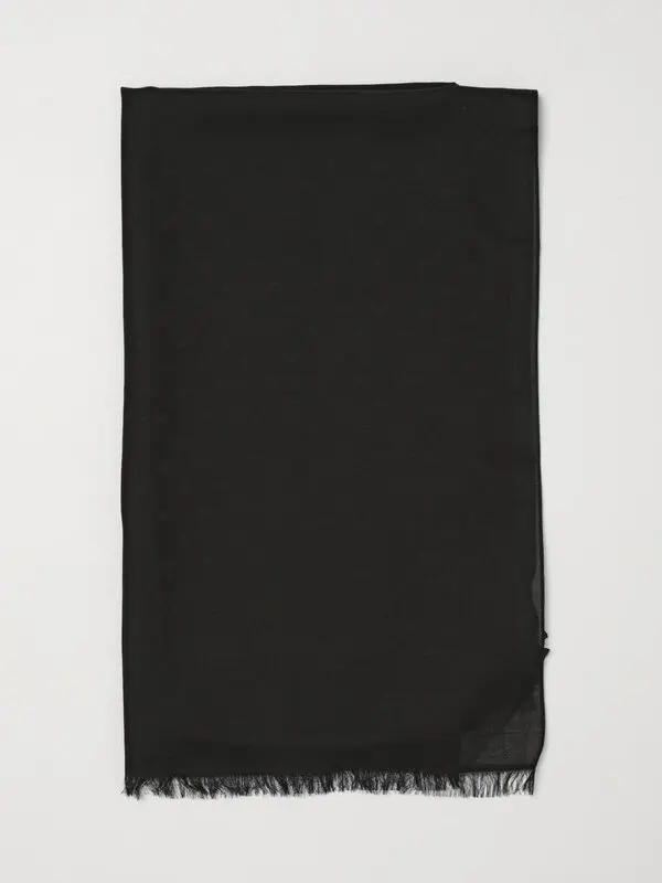 Emporio Armani Cotton Blend Stole With Eagle Jacquard - Black