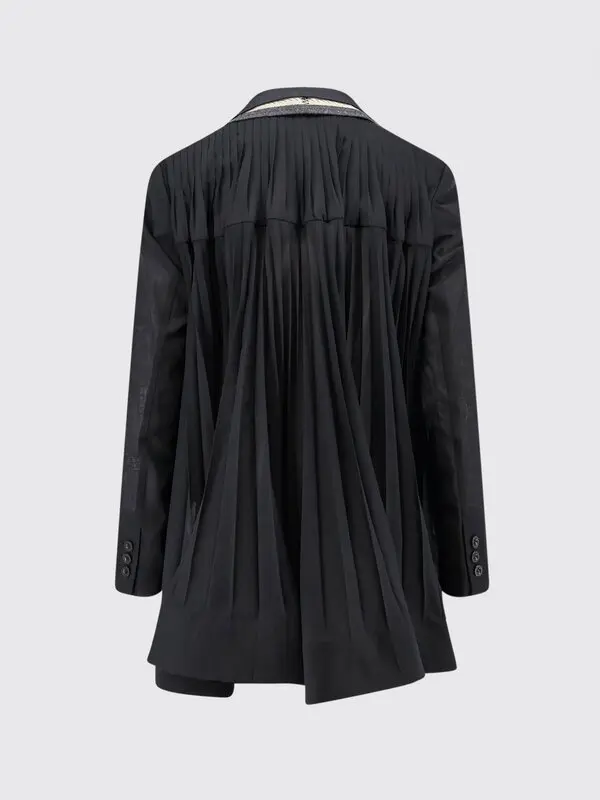 Sacai Cropped Double-breasted Wool Blend Blazer With Patchwork Design