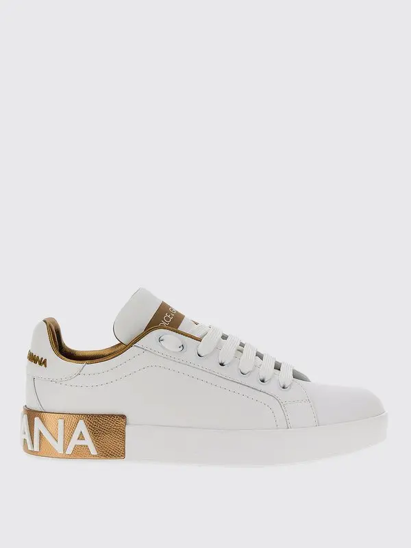 Dolce & Gabbana Leather Low Top Trainers - Gold