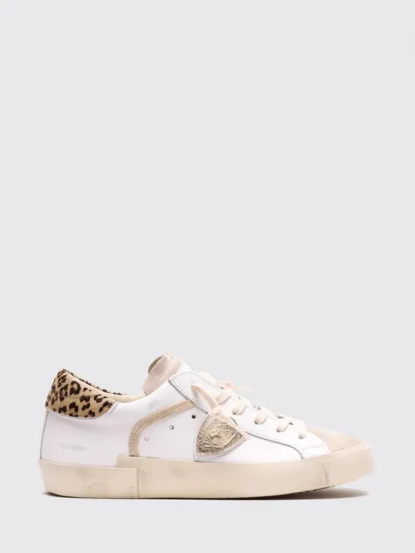 Philippe Model Paris Sneakers In Used Leather And Pony Skin - White
