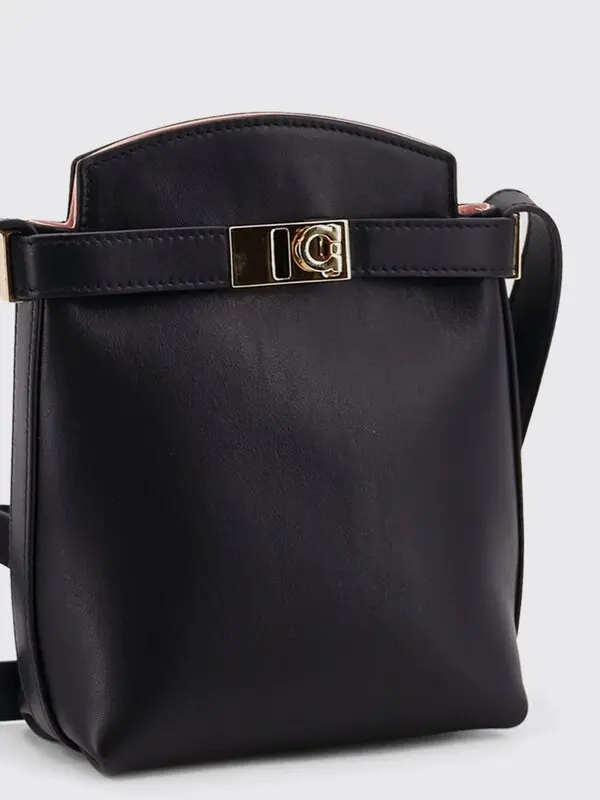 FERRAGAMO Mini Calfskin Leather Bucket Bag With Gancini Logo - Black