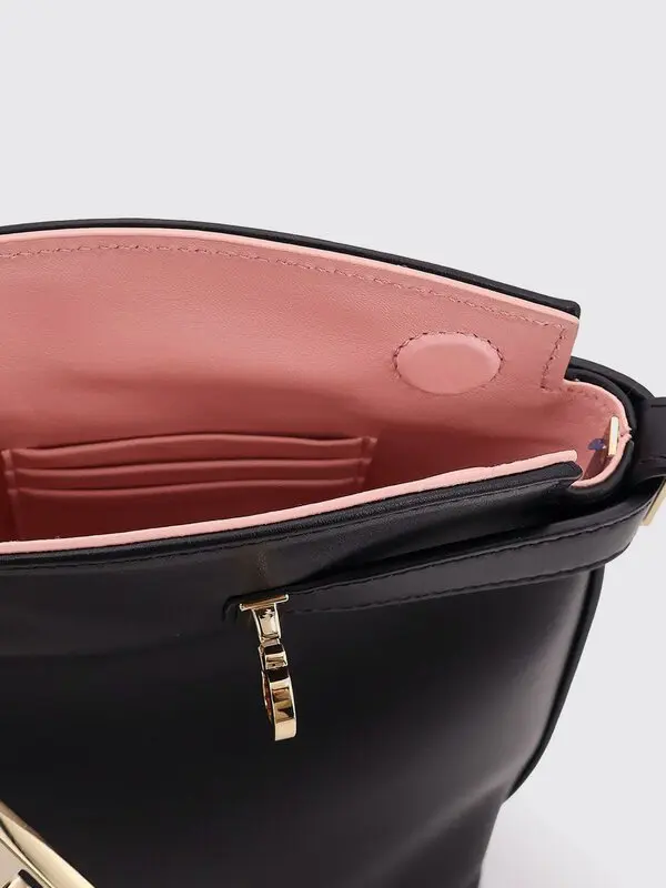 FERRAGAMO Mini Calfskin Leather Bucket Bag With Gancini Logo - Black