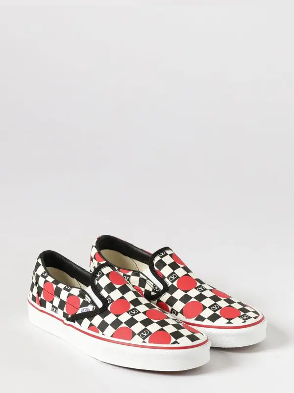 VANS Valentino Garavani X Checkered And Polka Dot Canvas Slip-on Sneakers - White