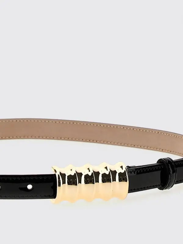 Khaite Lacquered Leather Belt With Gold Tone Buckle