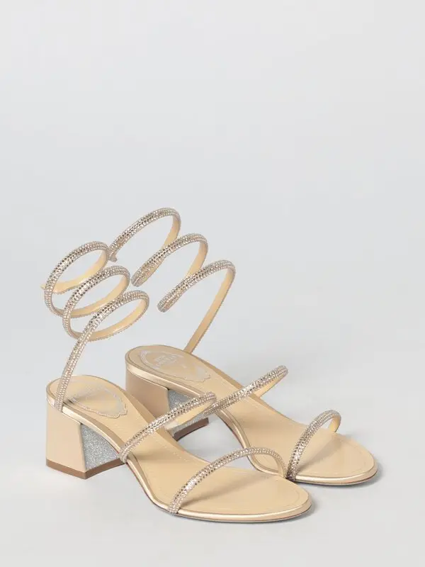 Rene Caovilla Laminated Leather Cleo Sandal With Rhinestones