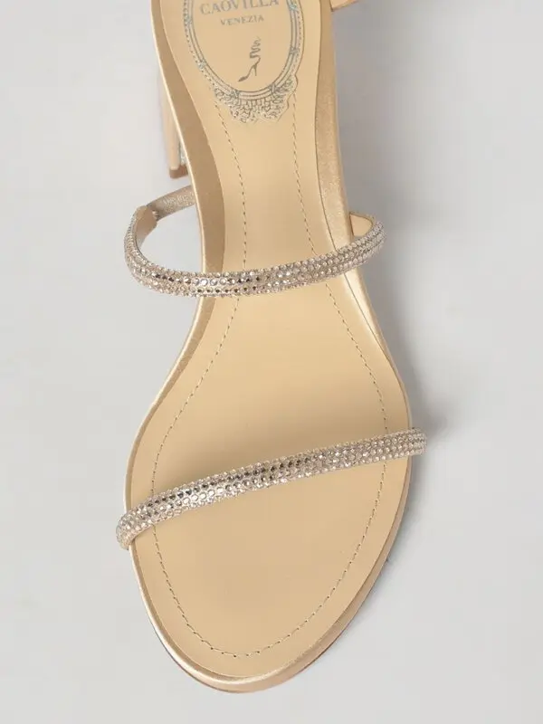 Rene Caovilla Laminated Leather Cleo Sandal With Rhinestones