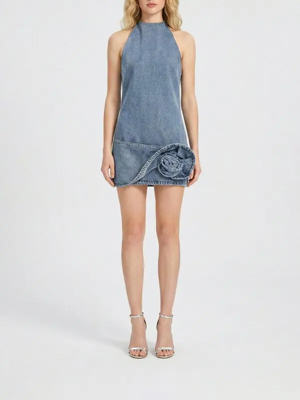 Magda Butrym Denim Mini Dress With Flower Appliqu