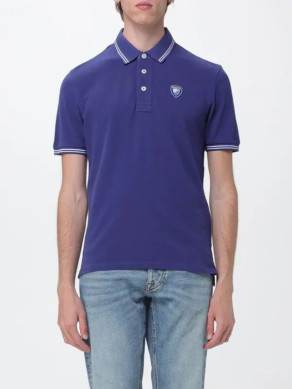 BLAUER. Cotton Polo Shirt With Emblem - Blue