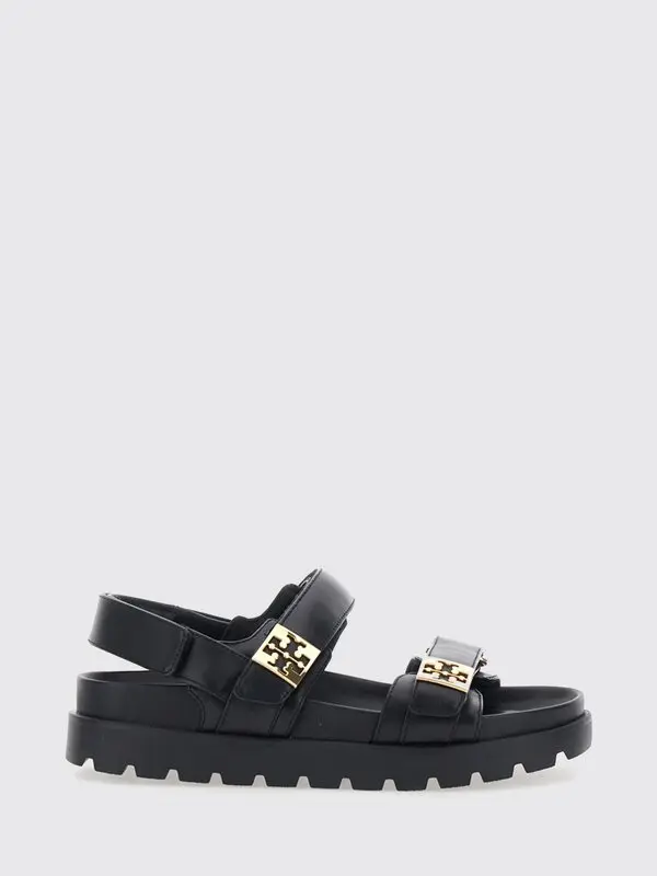 Tory Burch Mellow Leather Slingback Sandals With Double T Logo And Low Heel - Black