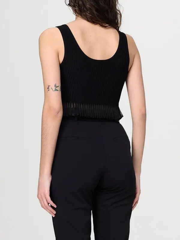 Elisabetta Franchi Knitted Cropped Top With Frilled Hem - Black