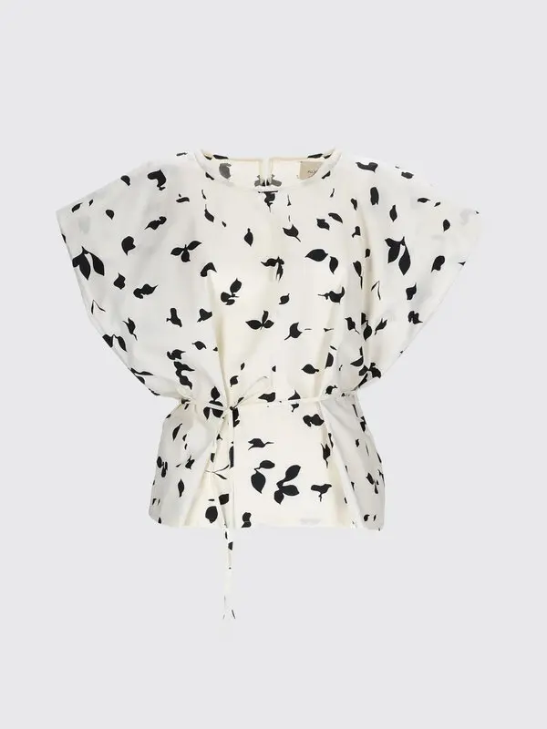 ALYSI Patterned Cotton Top With Sash Belt - White