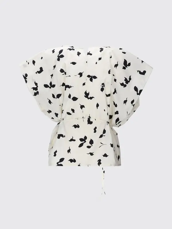 ALYSI Patterned Cotton Top With Sash Belt - White