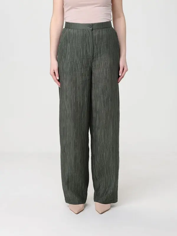 Emporio Armani Pleated Lyocell Blend Palazzo Pants - Grey