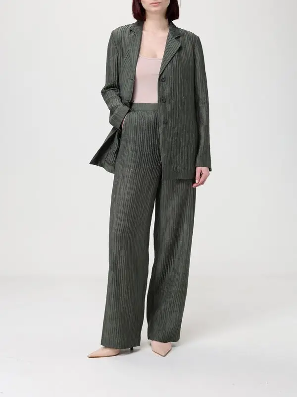 Emporio Armani Pleated Lyocell Blend Palazzo Pants - Grey