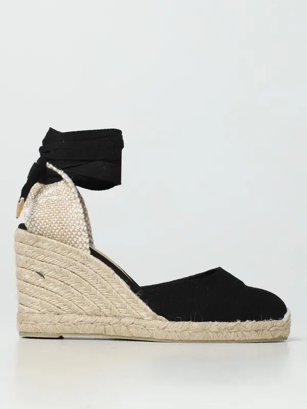 CastaÑer Espadrille Wedge Sandals With Tie Fastening - Black