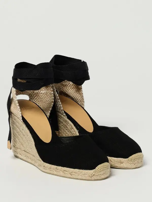 CastaÑer Espadrille Wedge Sandals With Tie Fastening - Black