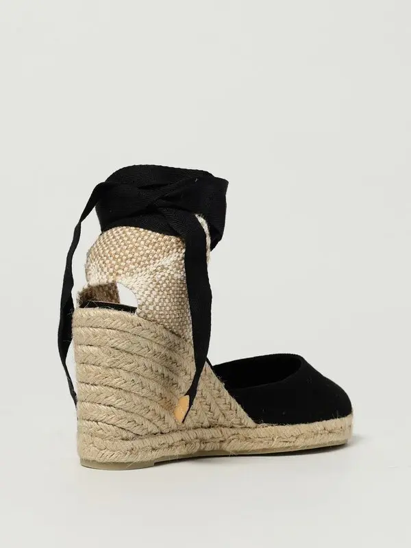 CastaÑer Espadrille Wedge Sandals With Tie Fastening - Black